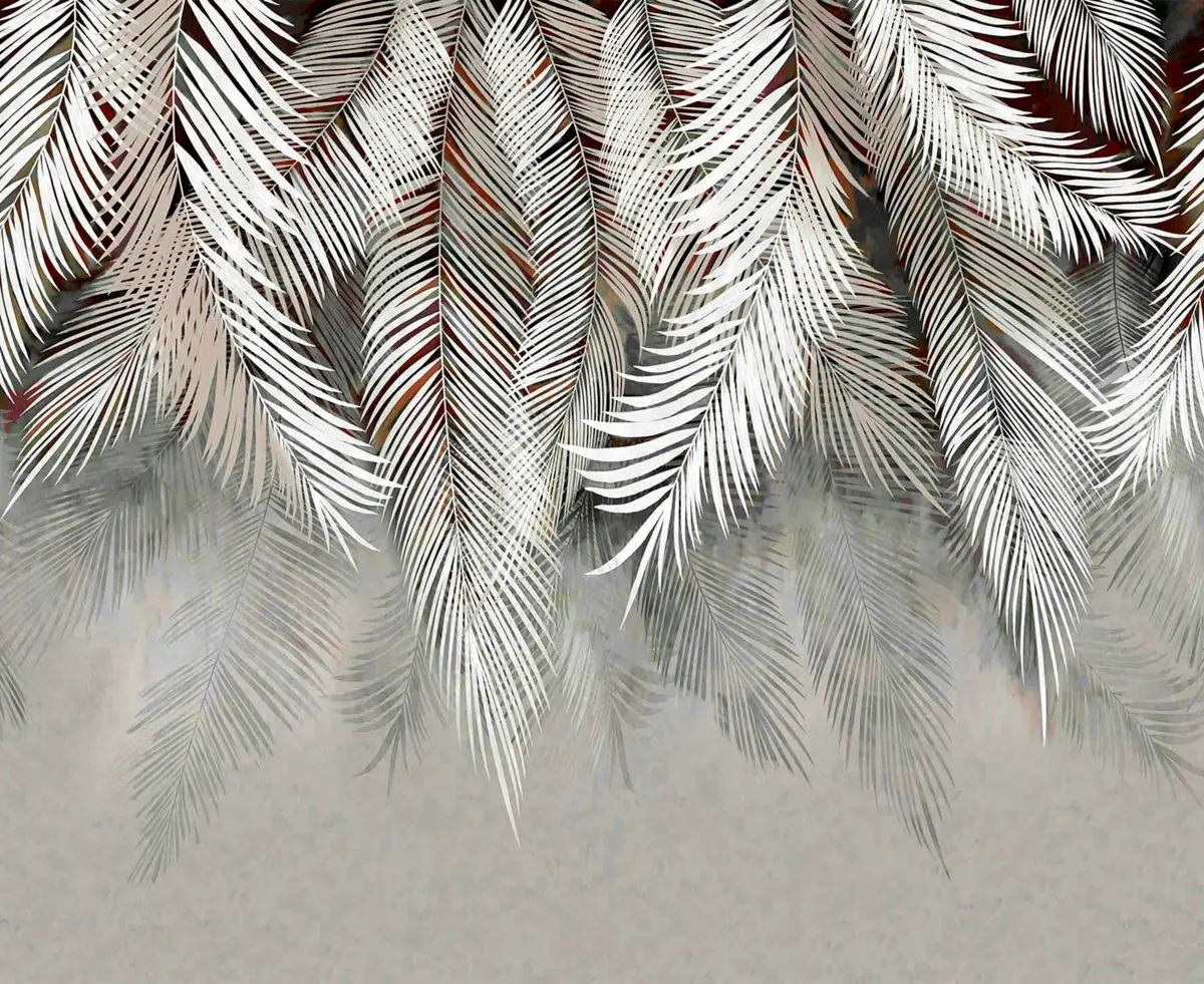 Soft Pastel Hanging Palm Fronds Custom Print Mural - DNA Wallpaper