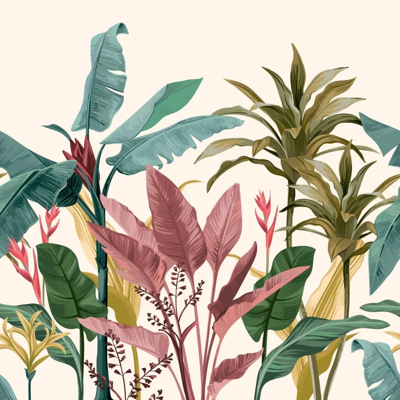 Banana Palms with Tropical Leaves Custom Print Mural - DNA Wallpaper
