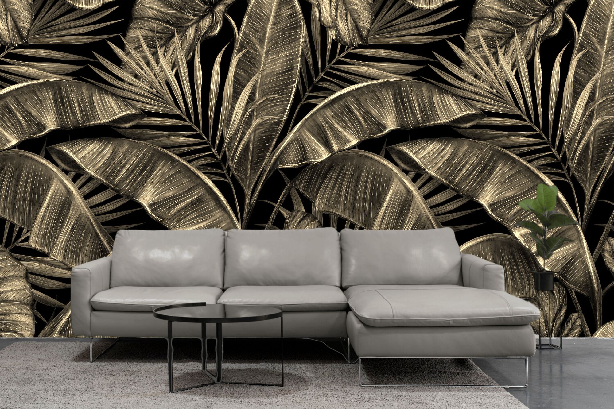 Tropical Vintage Brown Banana And Palm Fronds Custom Print Mural - DNA ...